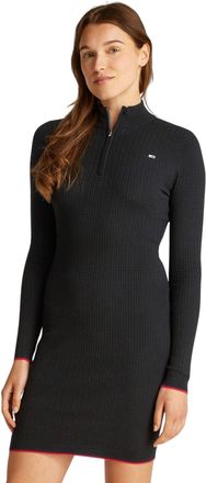 Tommy Jeans Damen Pullover-Kleid 1/4 Zip Figurbetont, Schwarz (Black), XL
