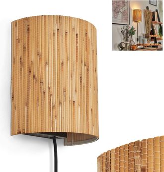 HOFSTEIN Wandleuchte Viadores, Wandlampe aus Metall/Seegras in Schwarz/Natur, Leuchte im Boho-Design, Wandleuchte mit Stecker und Schalter, abnehmbares Kabel, 