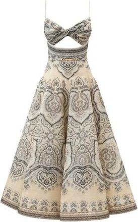 Zimmermann Robe mi-longue Luna &agrave; imprim&eacute; en lin et soie