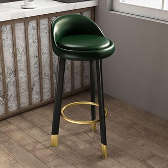 Generic Moderner, ergonomischer Barhocker, 61 cm hoch, mit Fu&szlig;st&uuml;tze aus PU-Leder, Holzsitzfl&auml;che, bequemer R&uuml;ckenlehne, orange, f&uuml;r K&uuml;che, Caf&eacute; oder Bar