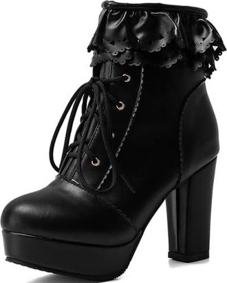 SJJH Bottines &agrave; fermeture &eacute;clair lat&eacute;rale | Bottes pour femme pour port saisonnier, talon de 9,5 cm, style cor&eacute;en, polyvalent, Noir, 34 EU