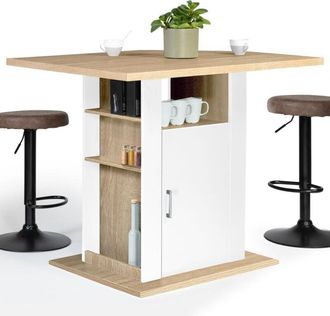 IDMarket Ilot central ugo 110 cm bois blanc et imitation hêtre avec rangements