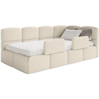 Selsey Cloudy - Jugendbett 90x200 cm, rechtsseitig, mit Boucl&eacute;-Bezug und Rausfallschutz, Hellbeige - Selsey