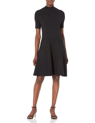 Lark & Ro Damen Matisse Kleid mit halben &Auml;rmeln, Trichterausschnitt und Ausschnitt, schwarz, S
