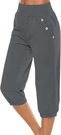 Generic Pantalon Court Femme Été Pantacourt Fluide Jambe Coton en Lin Pantalon de Jogging Legers pour Femme Pantalon de Longueur 3/4 à séchage Rapide Pantalon