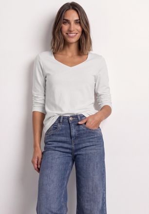 Street One Langarmshirt STREET ONE, Damen, Gr. 34, wei&szlig; (sanftes wei&szlig;), Jersey, Oberstoff: 50% Baumwolle, 50% Modal. Innenteil: 100% Baumwolle, unifarben, regula
