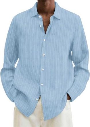 Generic Chemises daffaires pour homme, chemise habill&eacute;e &agrave; col &agrave; revers, chemises &agrave; manches longues, couleur unie, chemise ray&eacute;e verticale, coupe ample, haut f