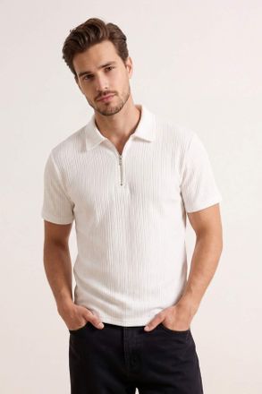 Trendyol MAN Herren Ecru Einfarbig Kurz Regular Fit Poloshirts