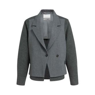 YaYa Yaya - Blazer avec Tissu Contrastant et Coupe Ample - Femme - Vestes - Gris - Taille: 36 FR