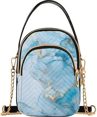 Mnsruu Sac à bandoulière pour femme, marbré doré, bleu, sac à main, petit sac à bandoulière avec sangle réglable