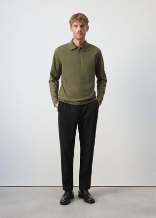 Mango Pull polo regular fit &agrave; zip Thermolite kaki - Homme - XXL - MANGO MAN