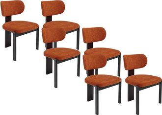 Vente-Unique Stuhl 6er-Set - Boucl&eacute;-Stoff & Kautschukholz - Schwarz & Terracotta - WILANA