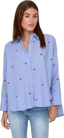 Only Onlnew Lina Grace LS Stripe EMB Shirt Femme Chemise Manches Longues Bleu XL