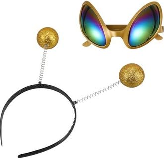 BESPORTBLE Bandeau Antenne et Lunettes de Soleil pour Adultes &agrave; Verres Arc-en-Ciel Accessoires de Coiffure et F&ecirc;te Ensemble 2 Pi&egrave;ces Dor&eacute; avec Paillettes Multico