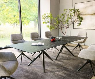 DELIFE Esstisch Edge 300x100 Keramik LaminamNero Greco Anthrazit Estelar rund Metall Schwarz, Esstische