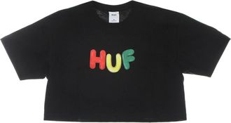 HUF Schwarzes Crop Tee Crew-Neck Kurzarm - - Tops - Damen - Schwarzk - M