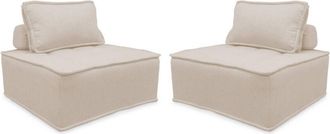 Sweeek 2er Set modulierbare Sessel ohne Armlehne, kapitoniert, Stoff, Creme