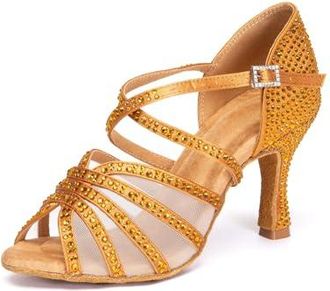 Minitoo Chaussures de danse latine tango pour femme avec bride de serrage et strass, L652 Bronze 8 Talon 5 cm, 36.5 EU
