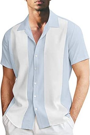 Generic Chemise hawa&iuml;enne &agrave; manches courtes boutonn&eacute;e pour homme - Motif palmier hawa&iuml;en - Style d&eacute;contract&eacute; - Style tropical - Vintage - Pour le golf - Bloc 