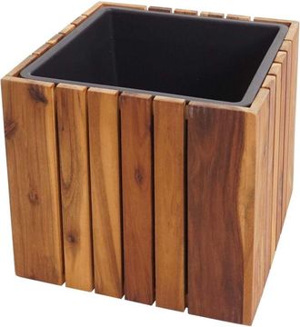 Hhg Jardini&egrave;re 584, pot de fleurs, bac &agrave; fleurs, carr&eacute; 32 x 32 x 32 cm, ext&eacute;rieur, bois dacacia, certifi&eacute; mvg, brun