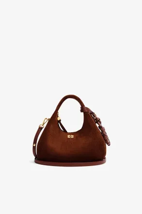 Ganni Mini sac Hobo en velours c&ocirc;tel&eacute; marron - Pour Femme
