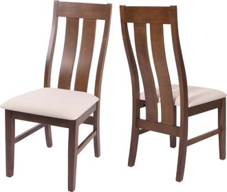 Mendler 2er-Set Esszimmerstuhl HWC-M58, K&uuml;chenstuhl Lehnstuhl Stuhl, Stoff/Textil Massiv-Holz - Dunkles Gestell, Creme
