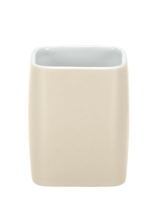 Kleine Wolke 5066202852 Cubic Zahnputzbecher, Steinzeug, Natur, 7.4 x 7.4 x 9.1 cm