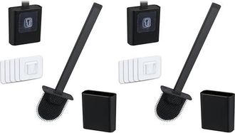 Relaxdays Toilettenb&uuml;rste Wandmontage, zum Kleben, HxBxT: 35,5 x 9,5 x 4 cm, WC-B&uuml;rste mit Halter, Kunststoff, schwarz (Packung mit 2)