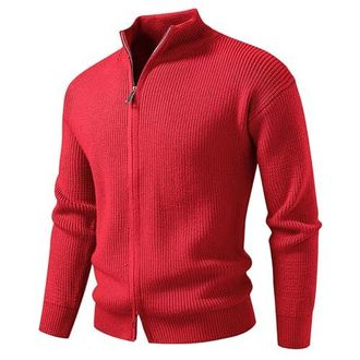 Generic Cardigan texturé rayé à manches longues pour homme avec fermeture éclair intégrale, col montant, couleur unie, coupe ajustée, poignets élastiques, ent
