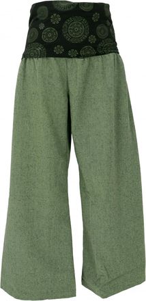 Guru Shop Weite Marlenehose, Wellnesshose, Yogahose, Boho Hose mit Breitem Bund - Grün, Damen, Baumwolle, Size:XL