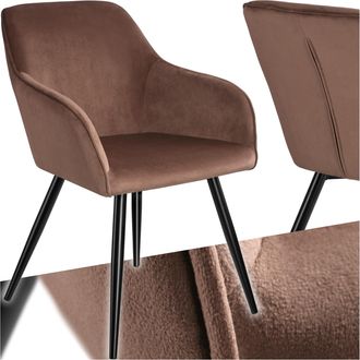 TecTake moderner Esszimmer Stuhl mit Armlehnen, Sitzfl&auml;che aus Samt, Armlehnstuhl, Sessel Wohnzimmer, gepolsterter B&uuml;rostuhl mit schwarzen Metallbeinen, Schmi