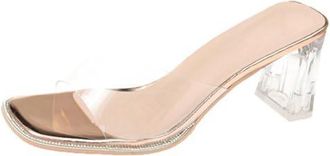 Minetom Femmes Talons Hauts Sandales Transparents Talon Bloc Sandales Chaussures Bout Ouvert Pantoufles Chaussons d&eacute;t&eacute; A Champagne 7cm 38 EU