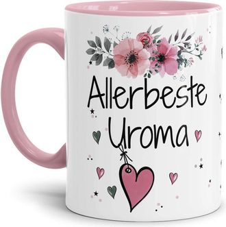 Tassendruck Tasse mit Spruch - Allerbeste Uroma - Schöne Geschenkidee/zum Geburtstag für beste Freunde und Familie/Danke Tasse - Innen & Henkel Rosa