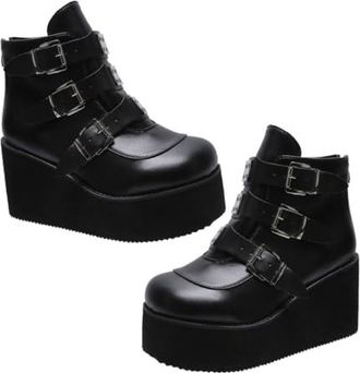 Frcolor Courtes Femme PU &Eacute;paisses &agrave; Talon R&eacute;tro Bottines Rondes Mi-mollet Confortables pour Hiver et Style Quotidien