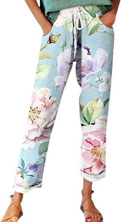 Generic Pantalon Femme Large L&eacute;ger Ete Lin Ample Womens Autumn Fragrant Linen Print Casual Pants Perfect for Spring Comfortable and Trendy for Relaxed Days an