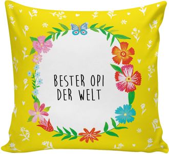 Mr. & Mrs. Panda Dekokissen Opi - Geschenk, Mitbringsel, Sofakissen, Oppi, Kissen 40x40 Waschbar, Kissen 40x40, Opa