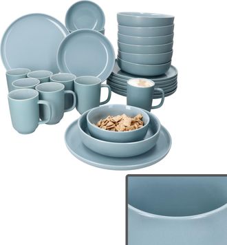 Ritzenhoff & Breker Jasper Graublau 32tlg Kombiservice für 8 Personen I Steingut-Geschirrset mit je 8x Kaffeebechern 170ml, Schalen 360ml, Suppenteller & Speiseteller I F