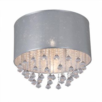 ETC Shop Etc-shop - Plafonnier argent lampe de salon plafonnier salle &agrave; manger, textile en optique feuille dargent avec cristaux, 1x E27, DxH 40 x 38 cm