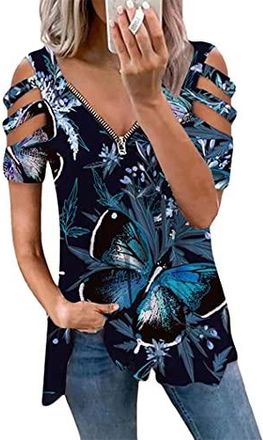 Onsoyours Tee Shirt Femme Sexy Été Tops Manches Chauve-Souris Épaules Dénudées Chic Haut Blouse Col Round T-Shirt Grande Taille D Noir XL