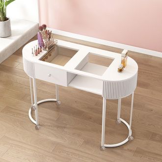 Generic Manicure Table Station Modern Nail Tech with Drawers and Shelves Professional Wooden Nail Desk for Beauty Salon Spa Locking Castors Glass Top Wood Fin