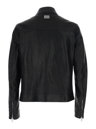 Dolce & Gabbana Mens Leather Jacket Black Viscose Coat
