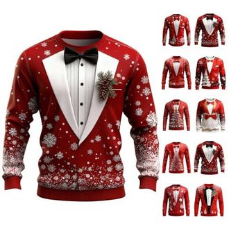 Generic Sweat-shirt de Noël pour homme - Haut de sapin de Noël amusant - Tenue de Noël surdimensionnée à manches longues - Pull fantaisie - Vêtements de vacan