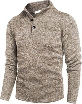 Coofandy Pull tricoté à col Montant pour Homme avec Boutons et Demi-col roulé à Manches Longues et Chaud avec Poche Kaki Clair XXL