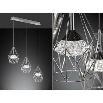 Wofi Leuchten Wofi - led Pendelleuchte amy 3-flammig mit Gitter Lampenschirmen Silber, Breite 76cm