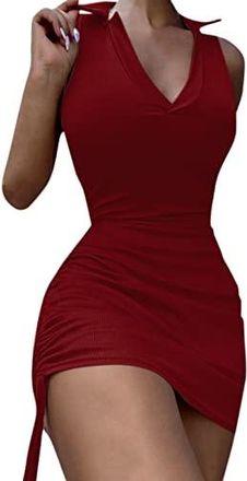 Generic 2026 Robe amincissante taille moyenne avec cordon de serrage sans manches col en V pour femme, bordeaux, XXL