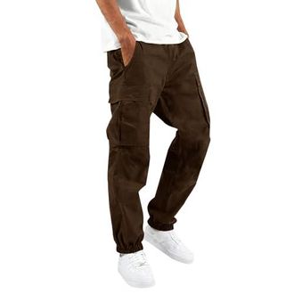 Generic Pantalon cargo long pour homme - Taille &eacute;lastique avec cordon de serrage - Pantalon cargo l&eacute;ger - Pantalon de randonn&eacute;e - Pantalon de travail - Pantal