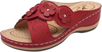 Generic Sandales orthop&eacute;diques pour femme - Pantoufles d&eacute;t&eacute; confortables en cuir - Chaussures plates compens&eacute;es &agrave; bout ouvert - Respirantes - Style floral - P