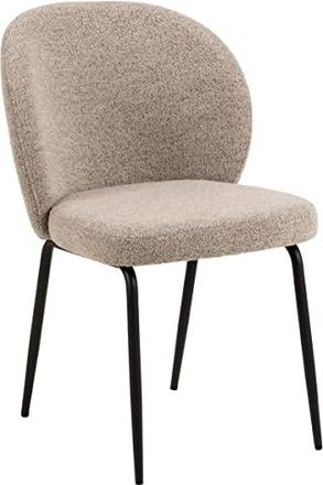 AC Design Furniture Panna Esszimmerstühle 2er Set, Beige Stühle, Moderne Küchenstühle, Polsterstühle mit Bouclé Bezug in Beige mit Schwarzen Metallbeinen, Küchenstuhl Set