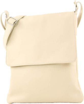 modamoda.de T33 - ital Umh&auml;ngetasche Schultertasche aus Nappaleder, Farbe:Cremebeige
