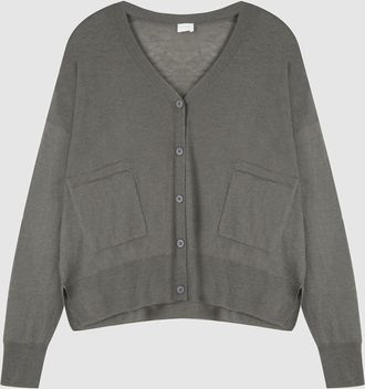 C.T. Plage Cardigan Cachemire Khaki Col V